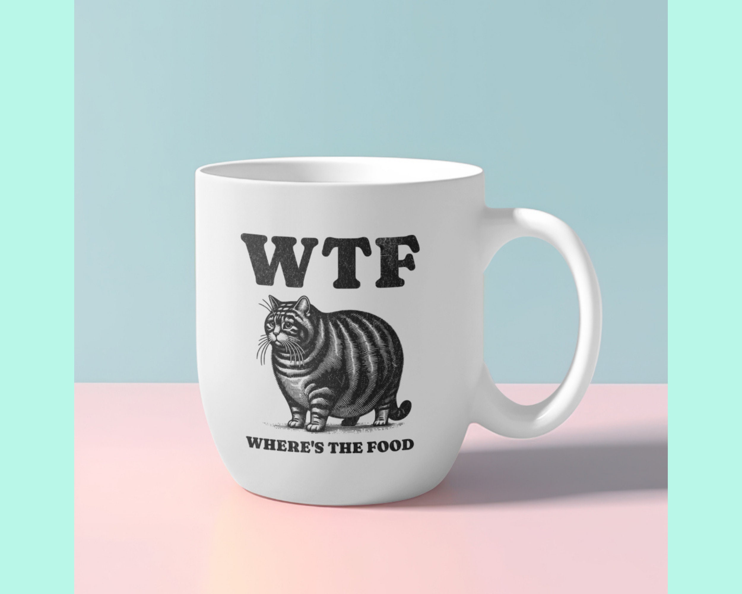 WTF Where's the Food PNG, Retro Cat Meme Graphic Printable, Funny T ...