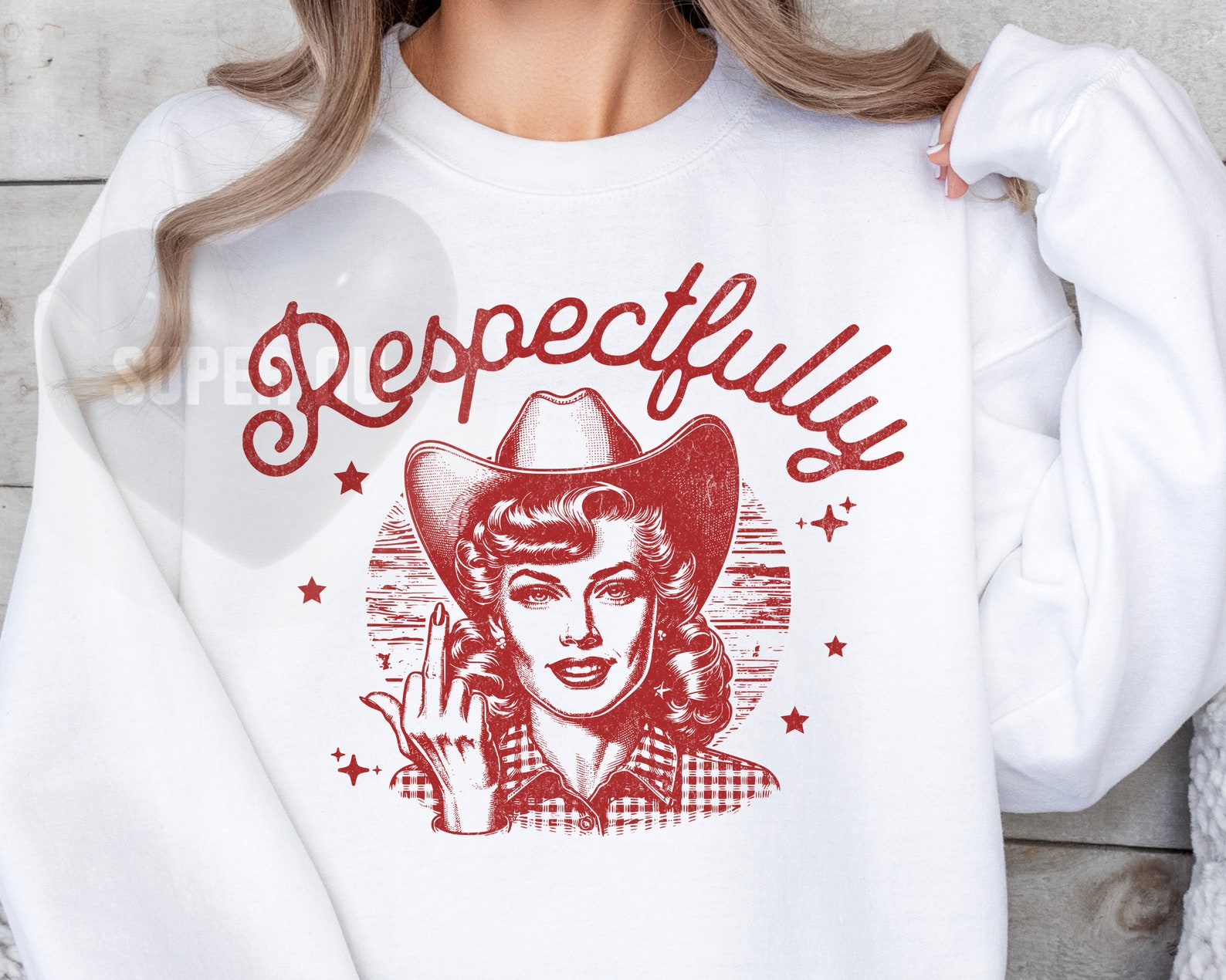 Respectfully Cowgirl Middle Finger PNG, Retro Cowgirl Graphic Printable ...
