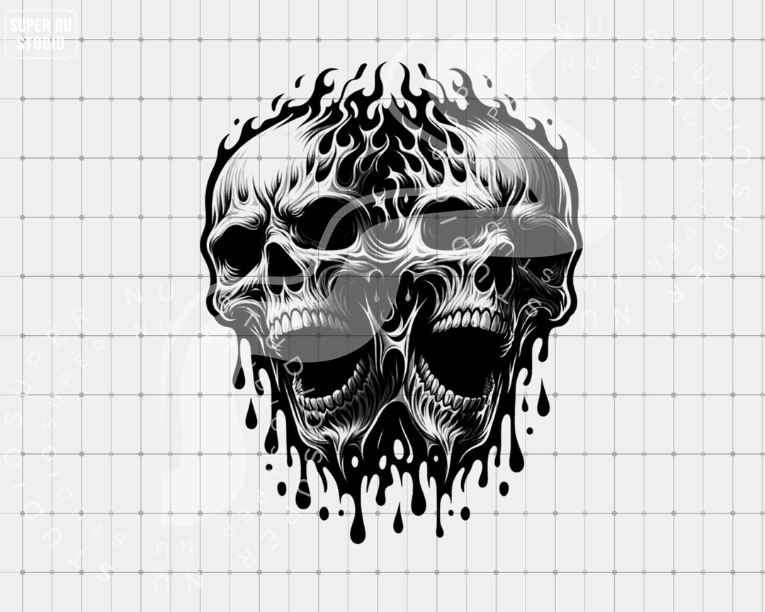 Melting Screaming Skulls PNG, Retro Sublimation Design Trendy Clipart ...