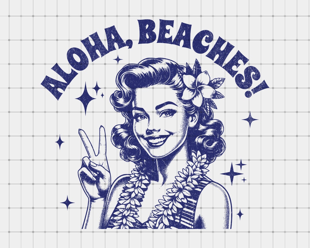 Aloha Beaches PNG, Funny Retro Woman Graphic Printable, POD Design ...