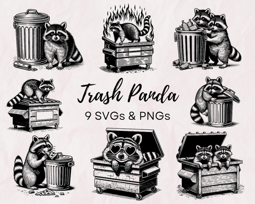 Trash Panda Raccoon SVG PNG Bundle, Funny Raccoon Svg, Raccoon Meme Svg ...