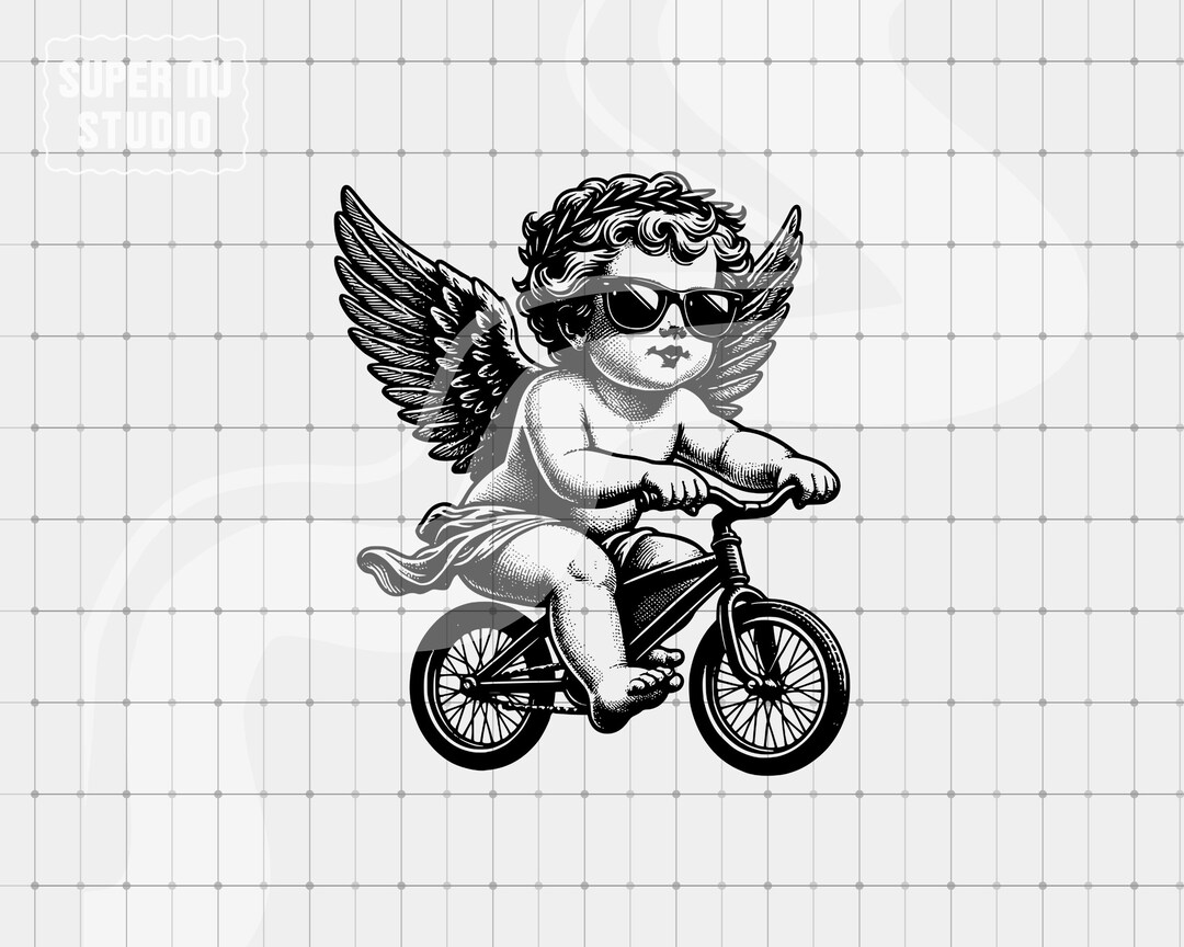 Cherub Angel Riding Bicycle PNG, Funny Graphic Printable, POD Design ...