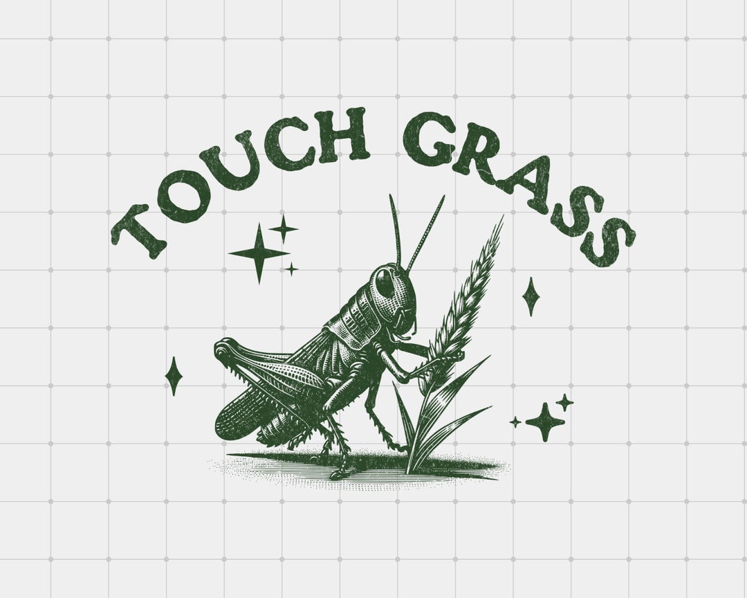 Touch Grass PNG, Funny Retro Illustration Meme Graphic Printable, POD ...