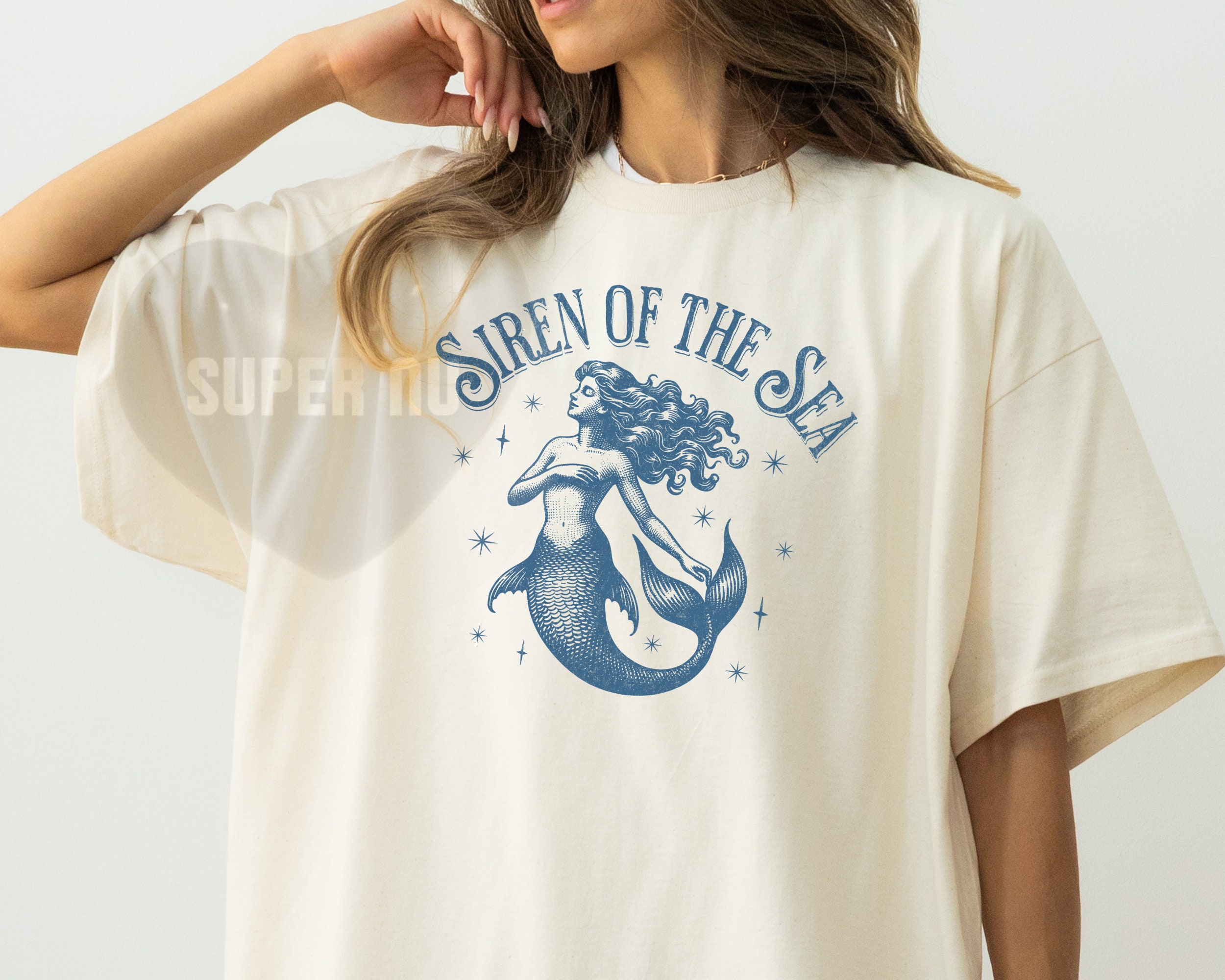 Siren of the Sea Mermaid PNG, Retro Summer Graphic Printable, POD ...