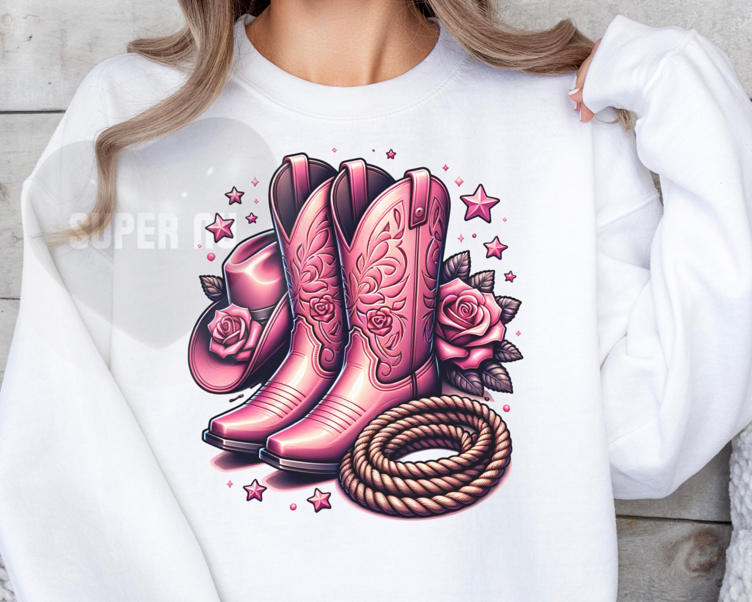 Pink Cowboy Boots Roses and Rope PNG, Western Graphic Printable, POD ...