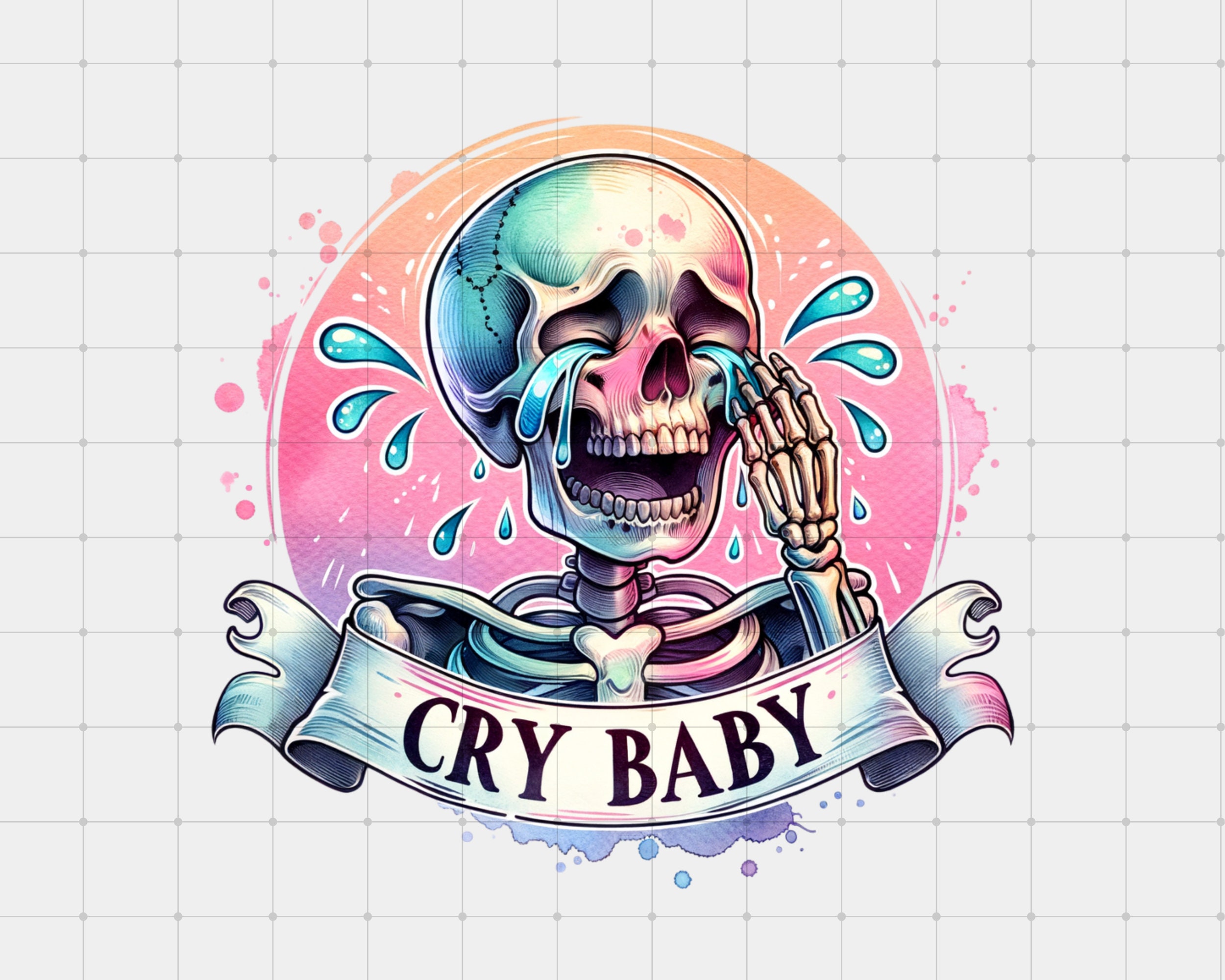 Cry Baby Skeleton PNG, Funny Retro Skeleton Meme Graphic Printable, POD ...