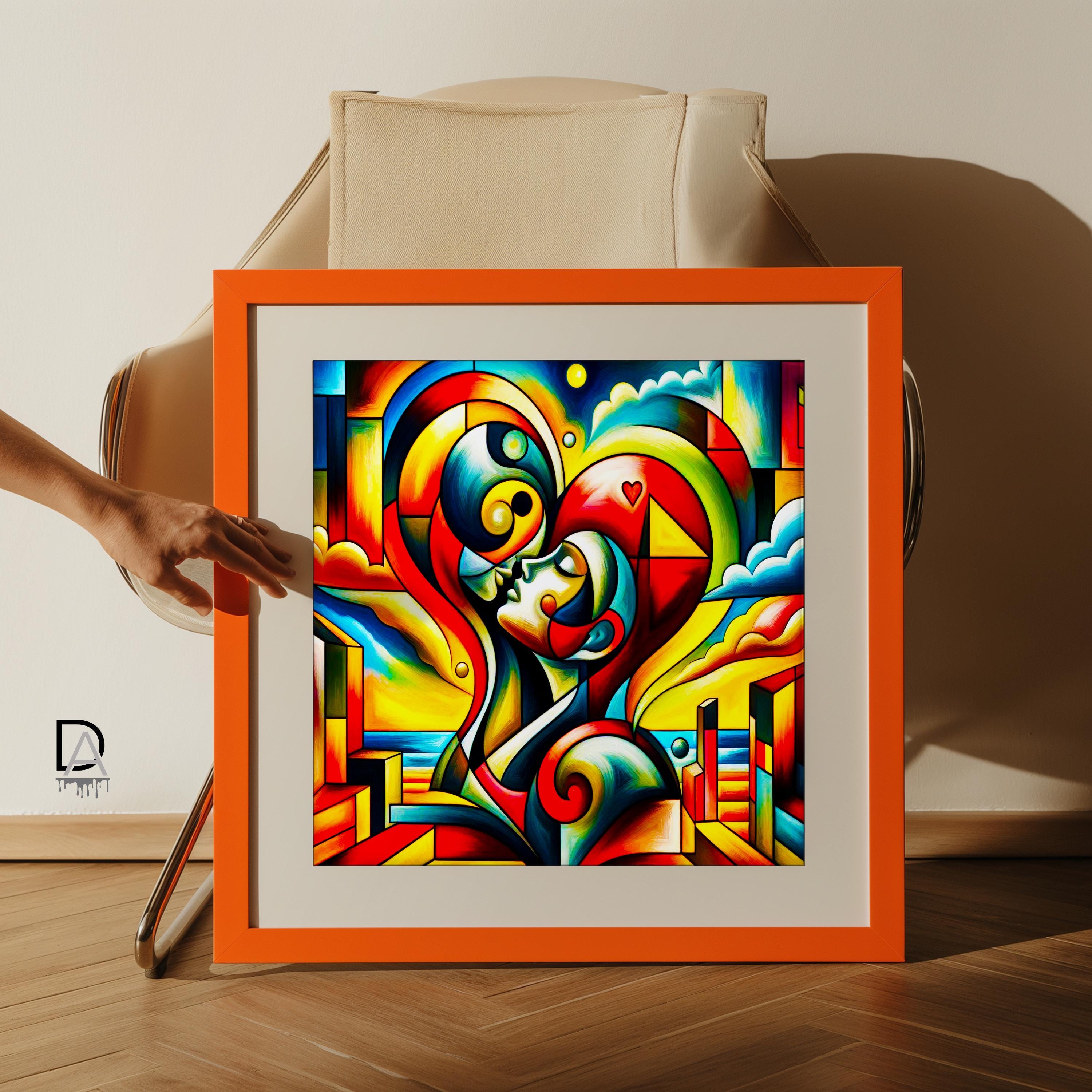 Colorful Love Cubist Art Painting, Vibrant Abstract Couple Artwork ...