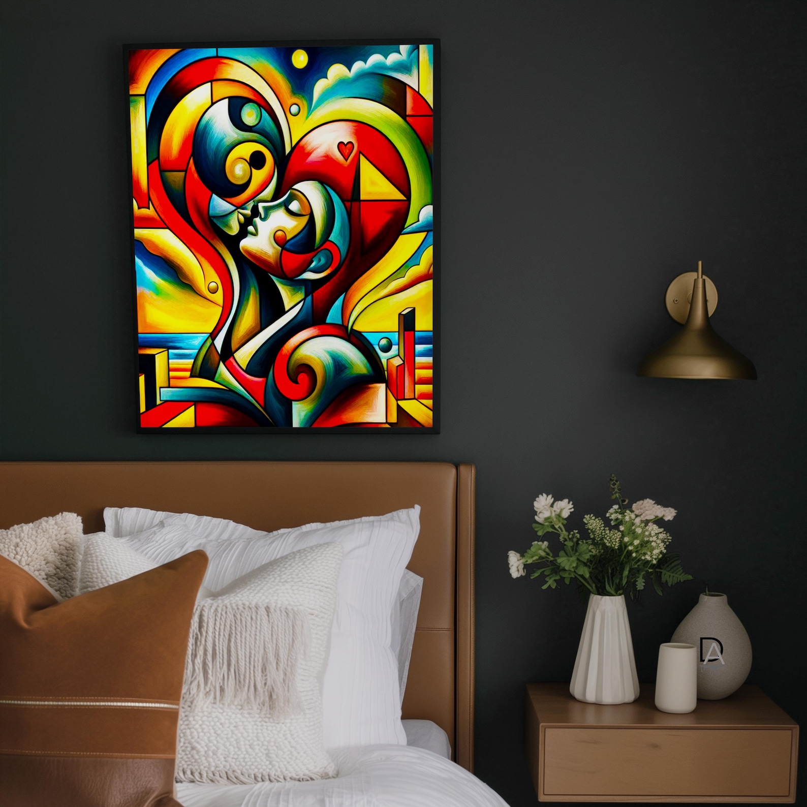 Colorful Love Cubist Art Painting, Vibrant Abstract Couple Artwork ...