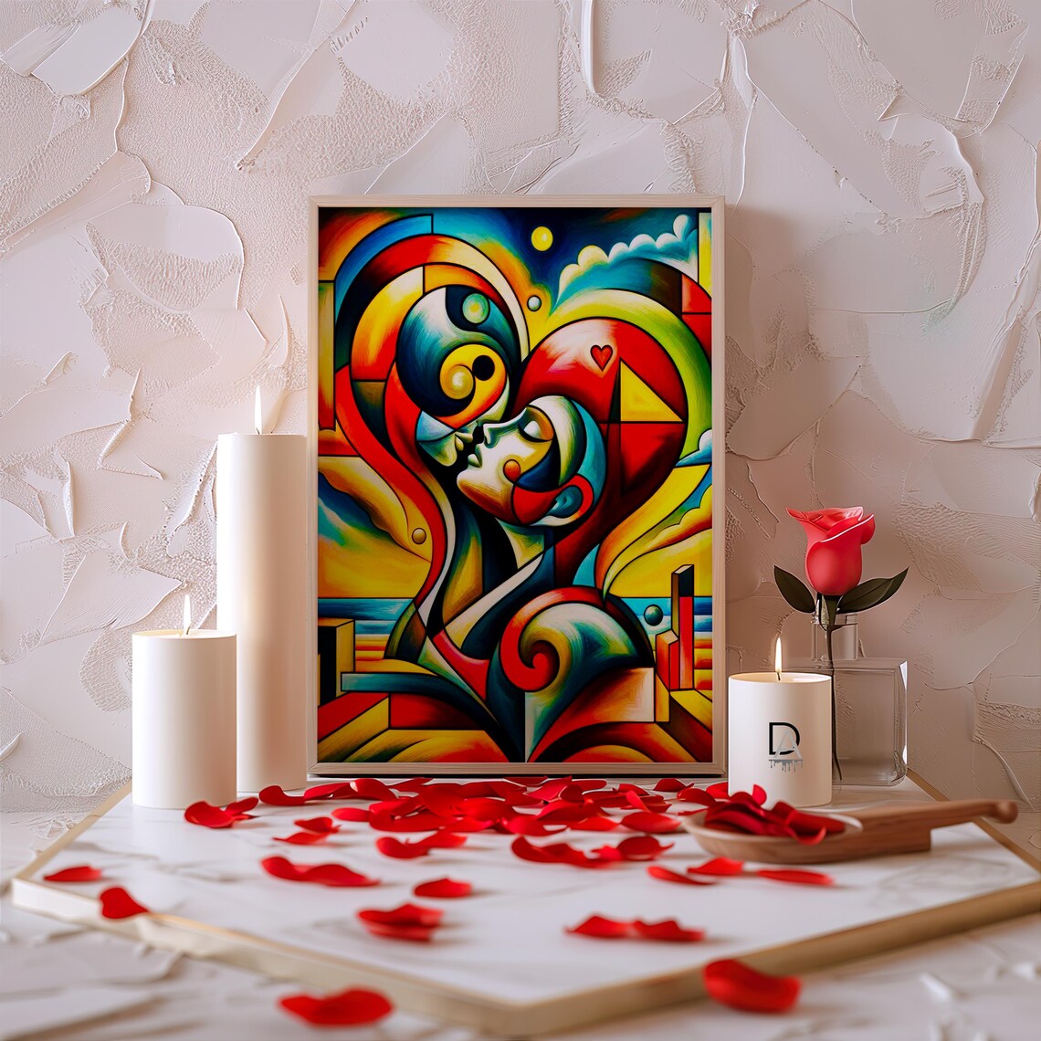 Colorful Love Cubist Art Painting, Vibrant Abstract Couple Artwork ...