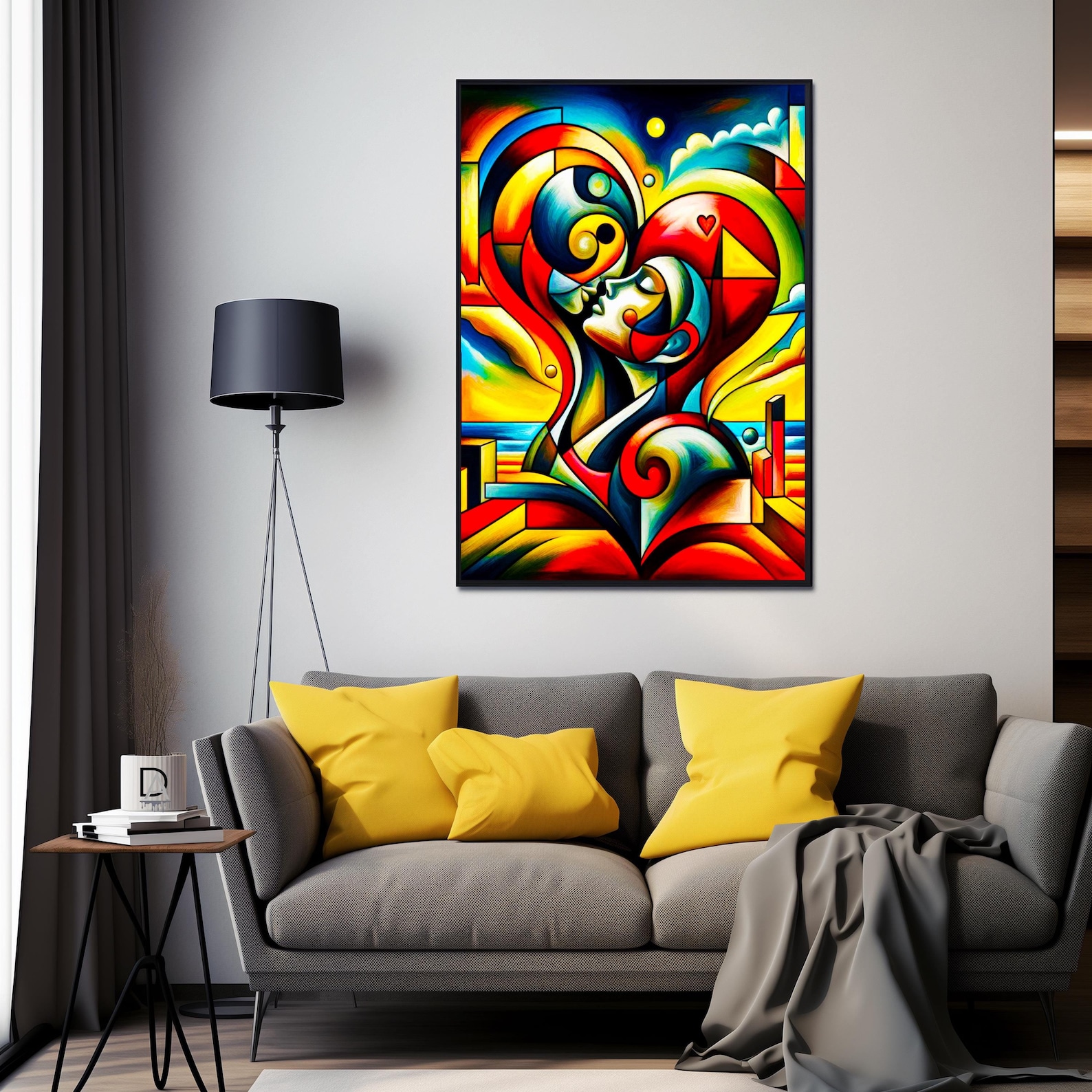 Colorful Love Cubist Art Painting, Vibrant Abstract Couple Artwork ...