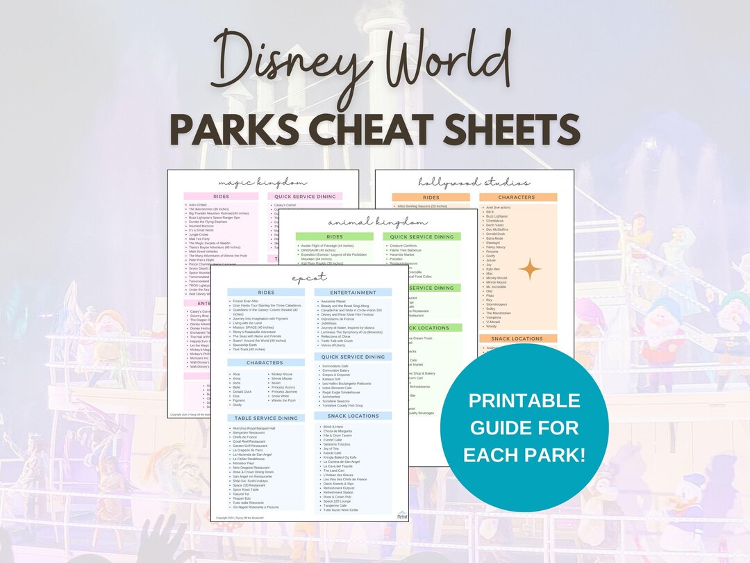 WDW Parks Cheat Sheets | Theme Park Guides (digital Download) - Etsy