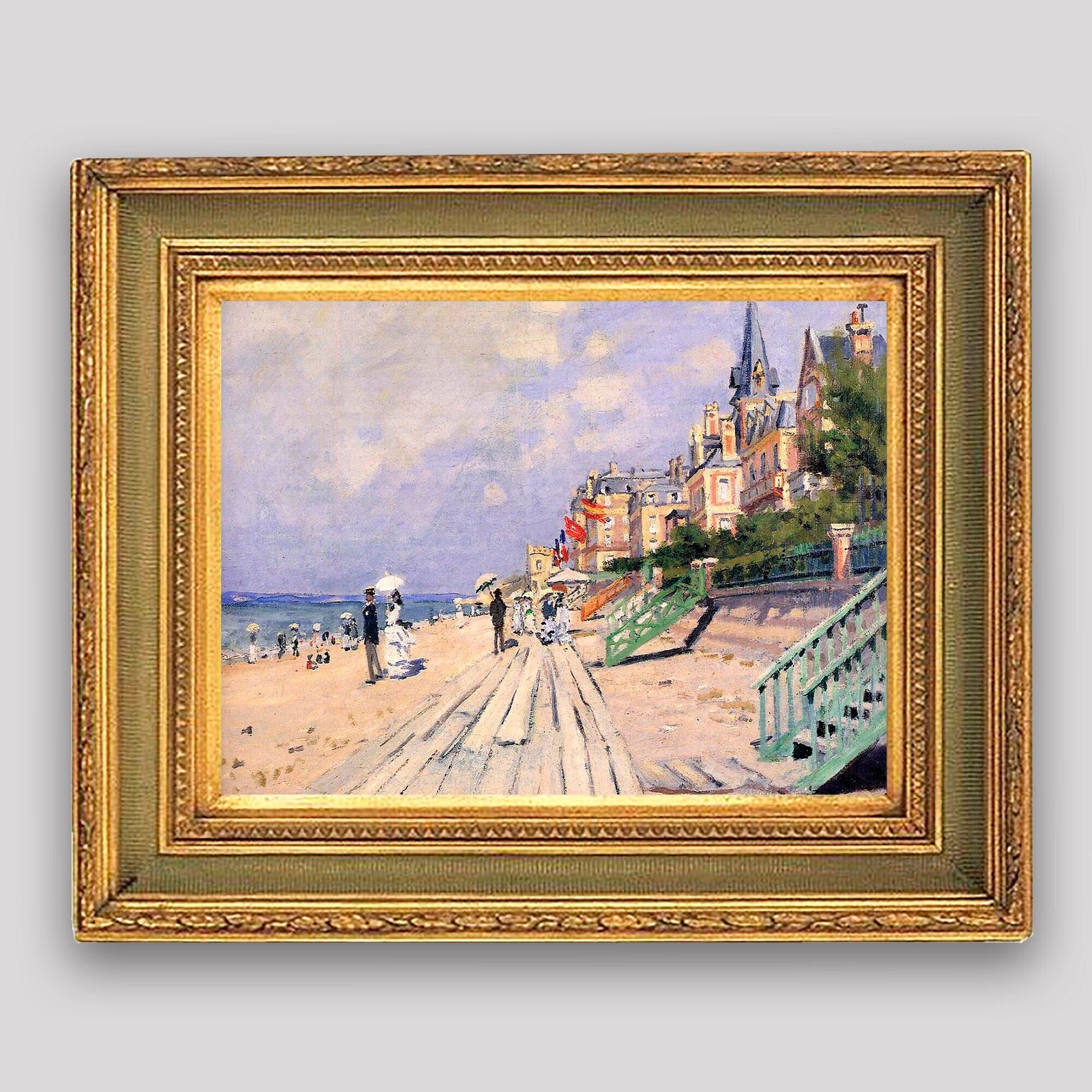 Vintage Seaside Painting, French Riviera Art, Beach Promenade ...