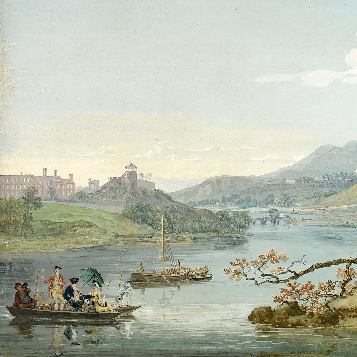 Vintage Landscape Painting, Antique River Scene Art, 18th Century ...