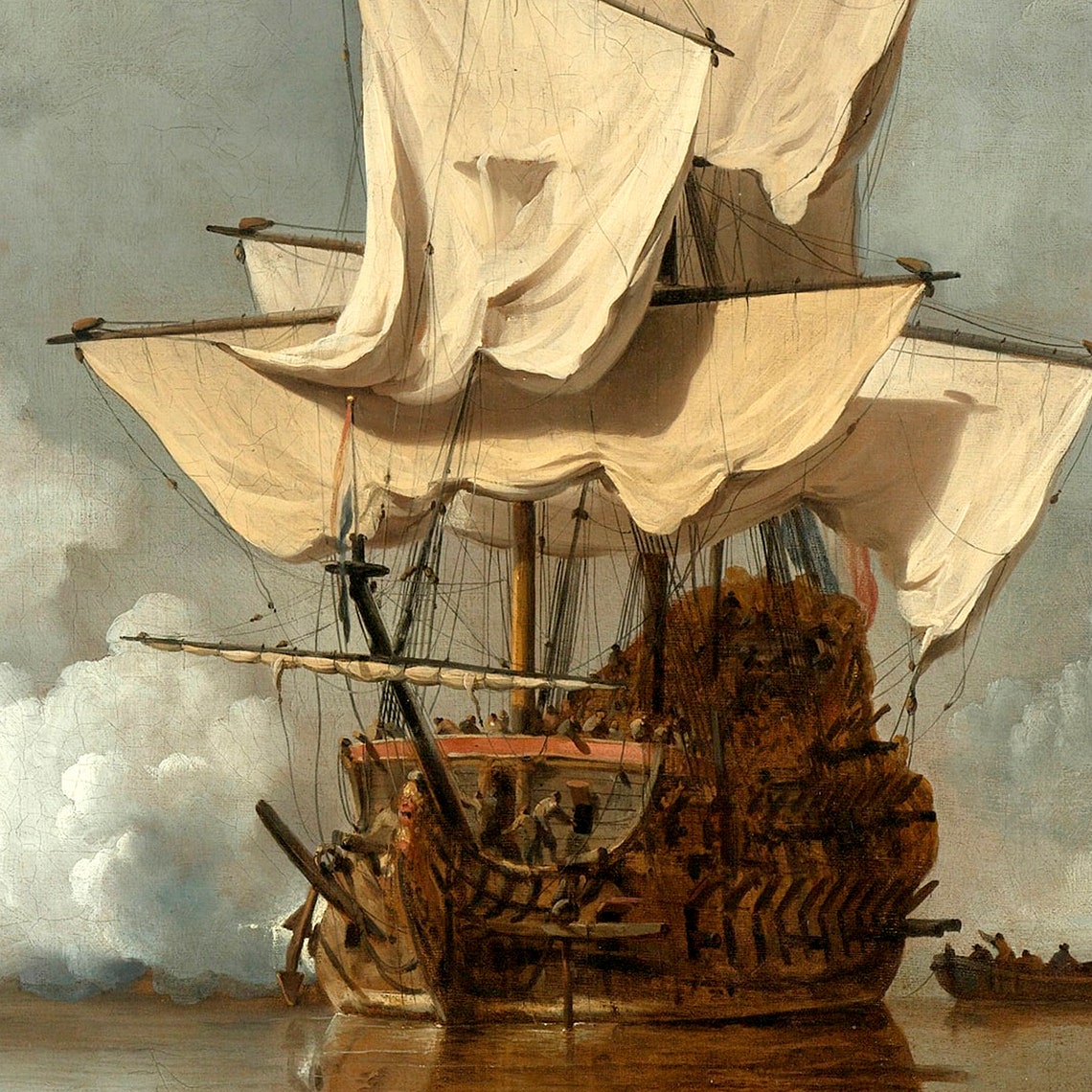 A Dutch Warship Vintage Painting Maritime Art Cannon Shot of Harbor ...