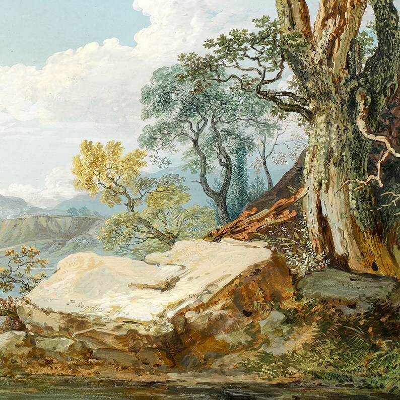 Vintage Landscape Painting, Antique River Scene Art, 18th Century ...