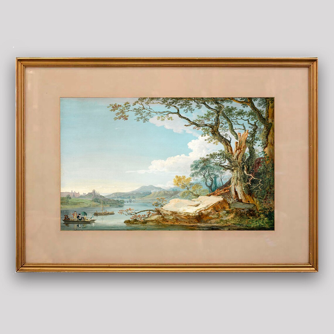 Vintage Landscape Painting, Antique River Scene Art, 18th Century ...