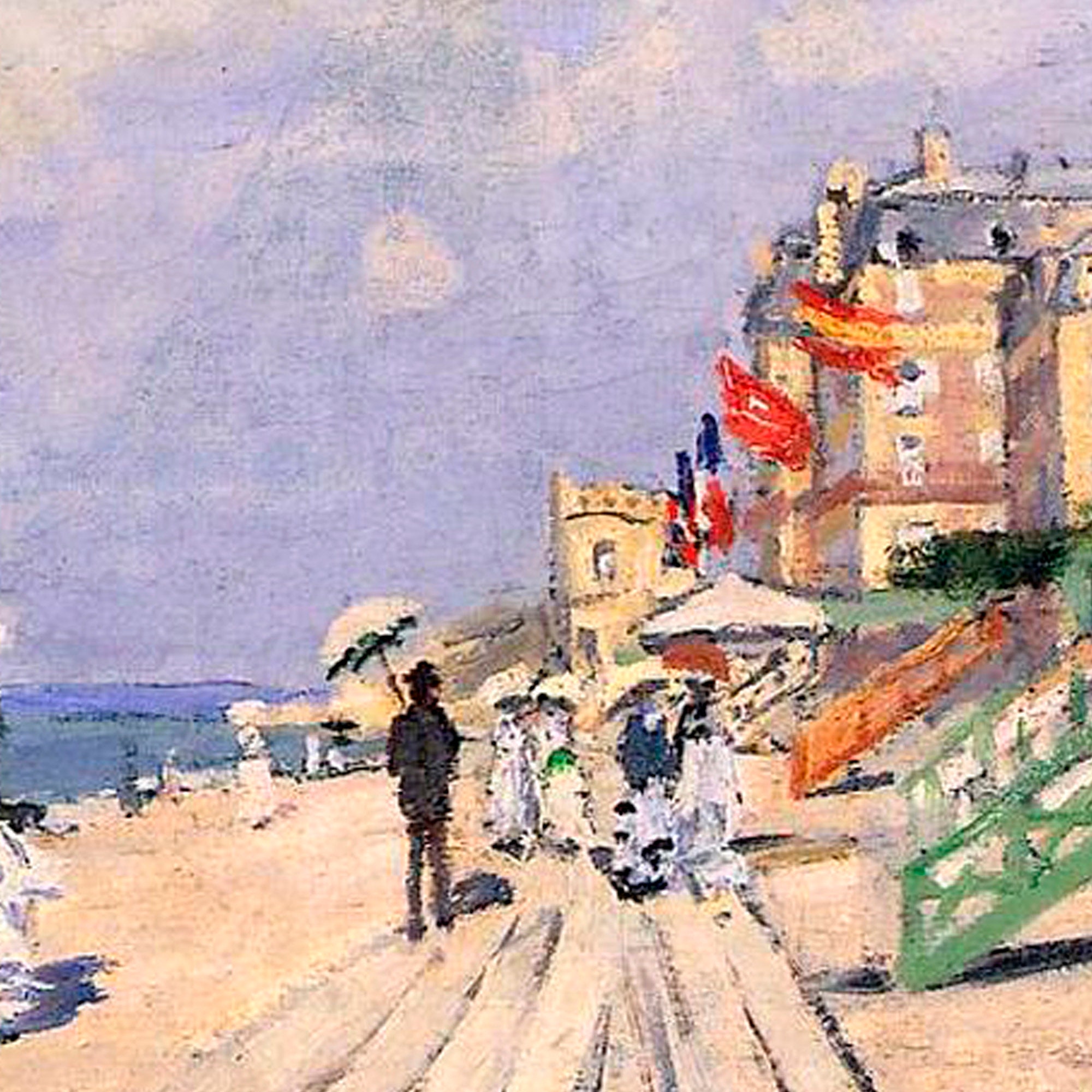 Vintage Seaside Painting, French Riviera Art, Beach Promenade ...