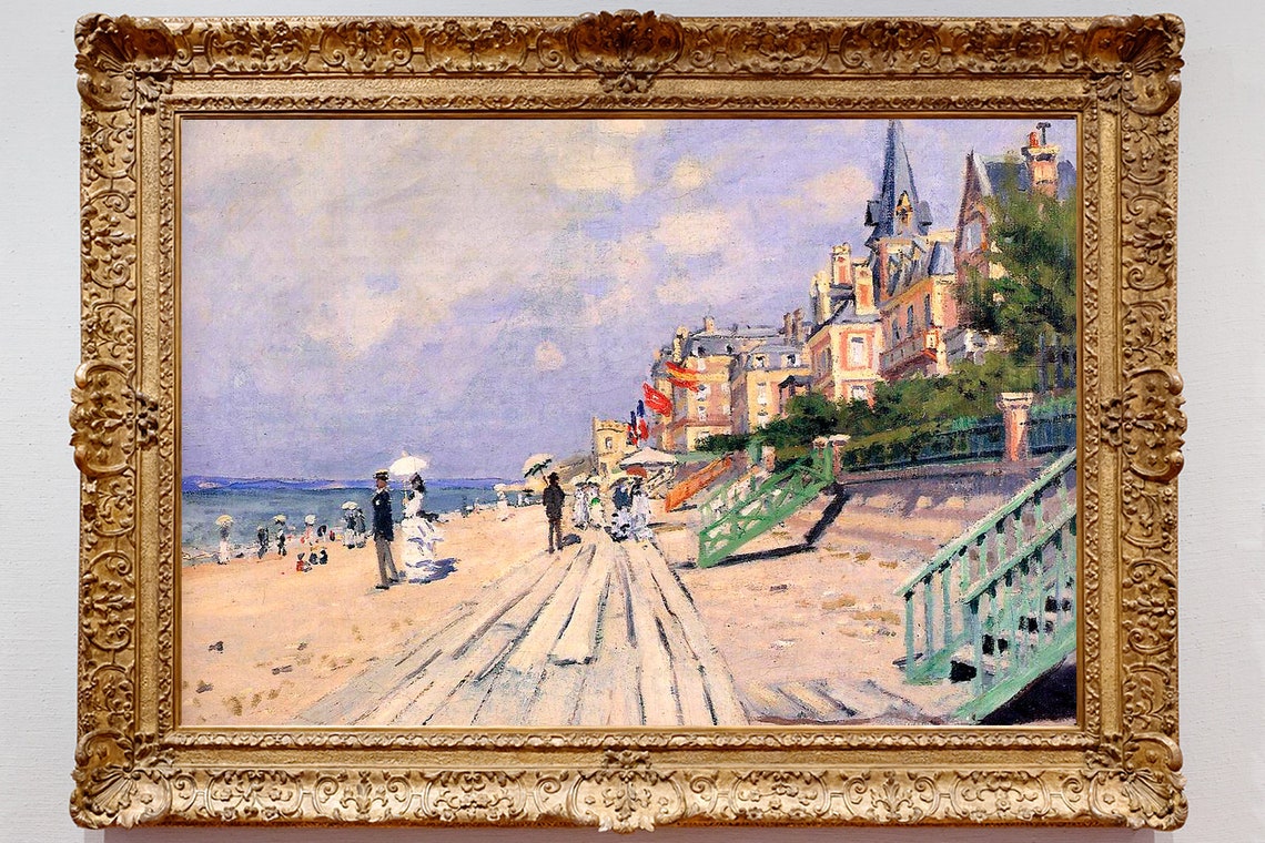 Vintage Seaside Painting, French Riviera Art, Beach Promenade ...