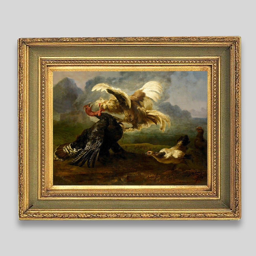 Battle of Birds Painting, Vintage Coast Landscape Print, Anonymous ...