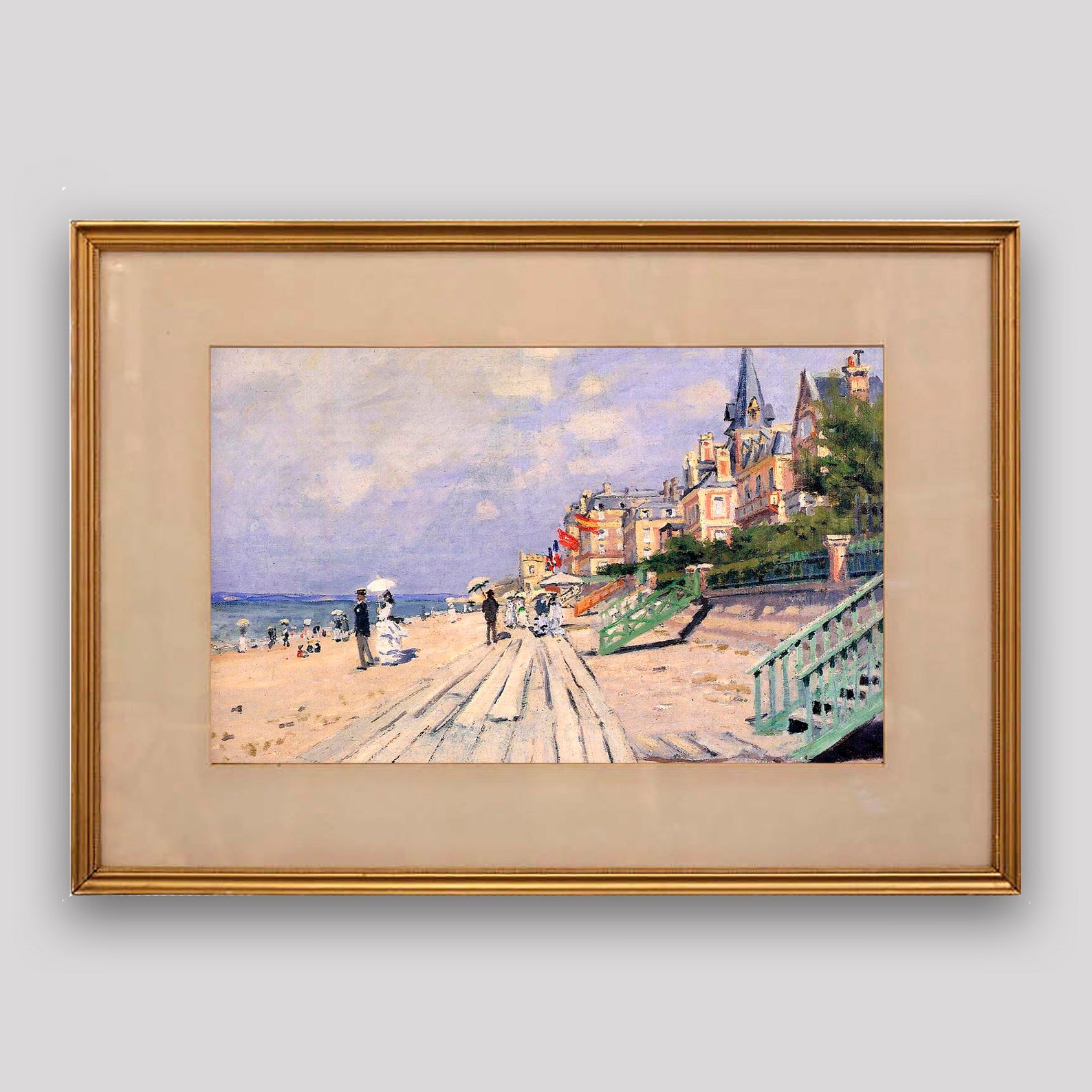 Vintage Seaside Painting, French Riviera Art, Beach Promenade ...
