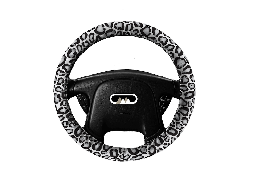 Lightly Padded Non Slip Steering Wheel Cover - Snow Leopard Print - Car ...