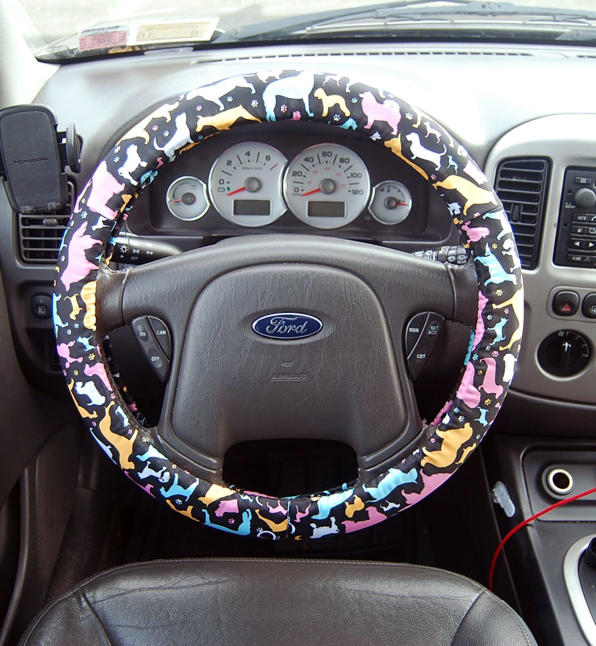 Lightly Padded Non Slip Steering Wheel Cover - Dog Breed Silhouettes ...