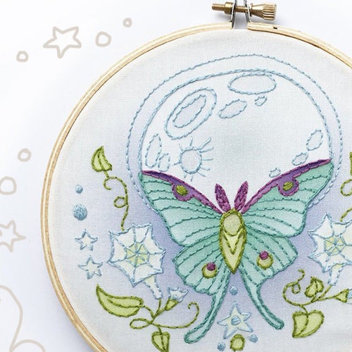 Hand Embroidery Sampler Luna Moth Butterfly Moon DIY - Etsy