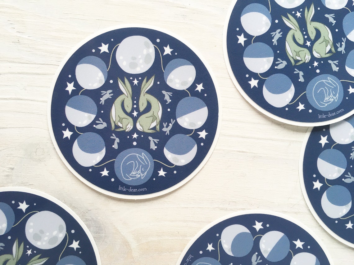 Rabbit Moon Phases Vinyl Sticker Celestial Bunny Full Moon - Etsy