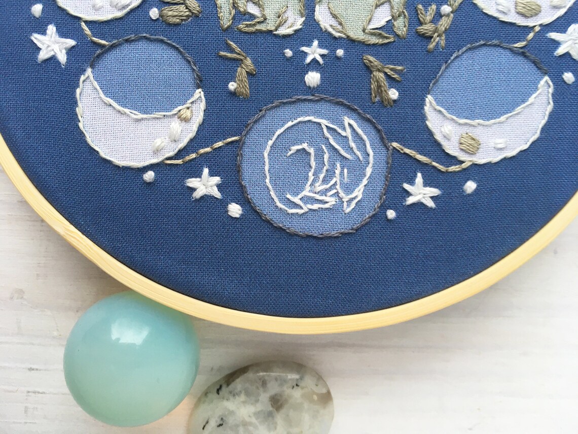 PDF Download Rabbit Moon Phases Lunar Hand Embroidery Pattern, Beginner ...