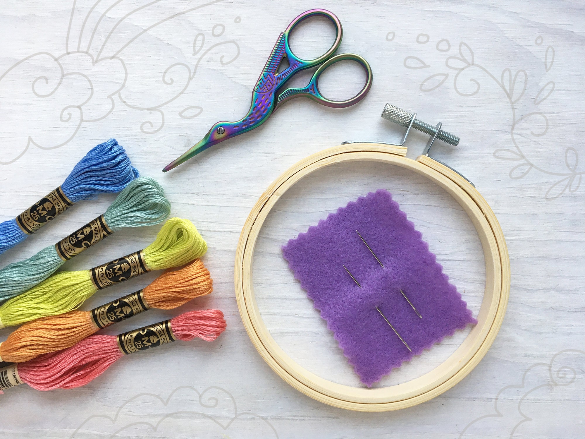 Hand Embroidery Sewing Kit Rainbow Floss Scissors Hoop - Etsy