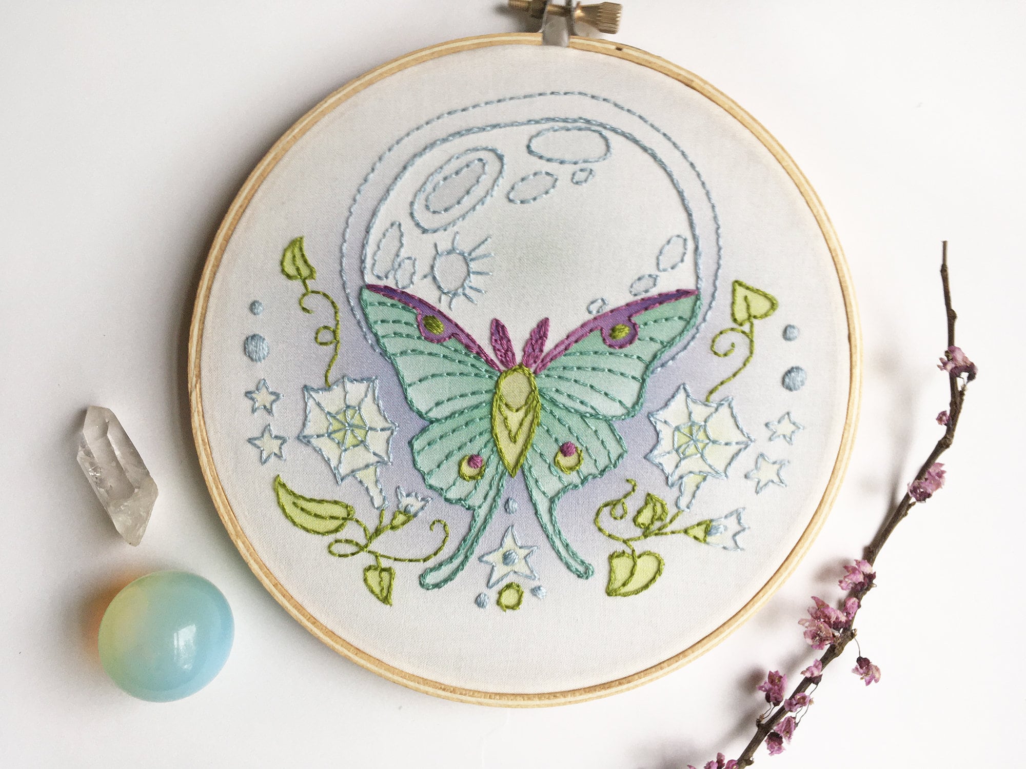 Hand Embroidery Sampler Luna Moth Butterfly Moon DIY - Etsy