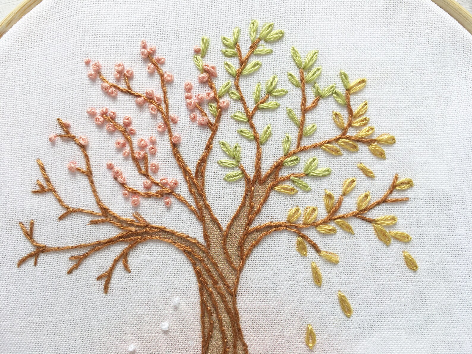 4 Seasons Tree Beginner Hand Embroidery Pattern PDF Download | Etsy