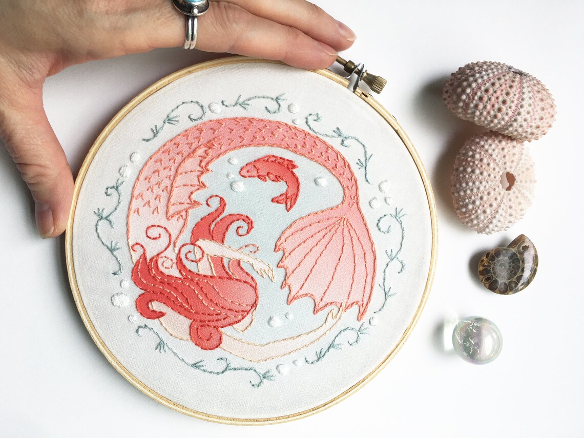 Mermaid Beginner Hand Embroidery Color Sampler With Printed | Etsy UK