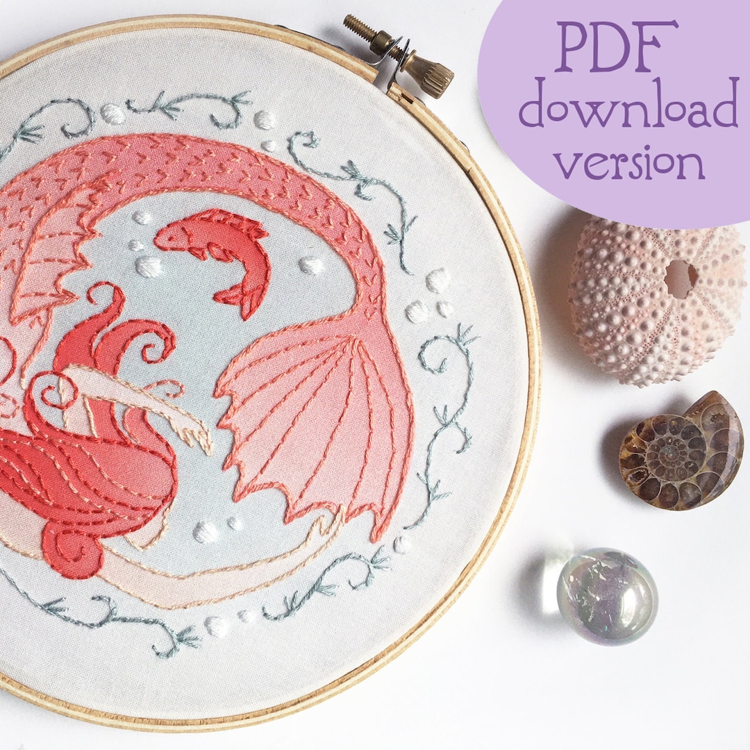 PDF Download Mermaid Beginner Hand Embroidery Pattern, Perfect for ...