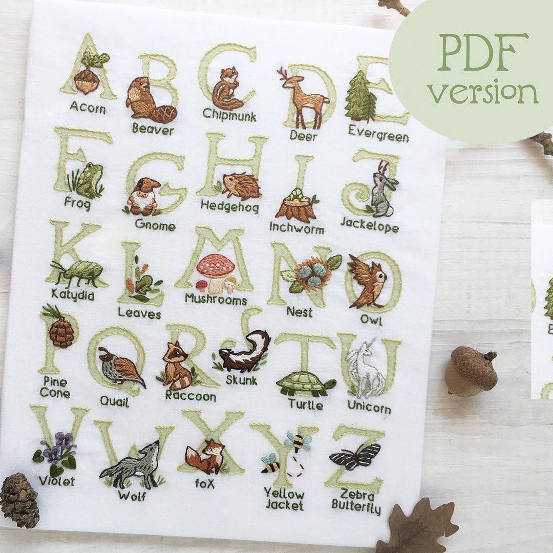 Woodland ABC Alphabet Hand Embroidery, Forest Animals PDF Download ...
