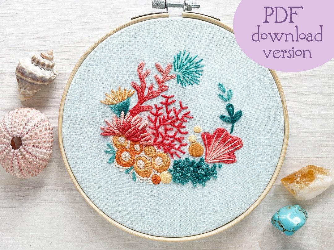 PDF Download Coral Reef Hand Embroidery Pattern, Under Water, Sea and ...
