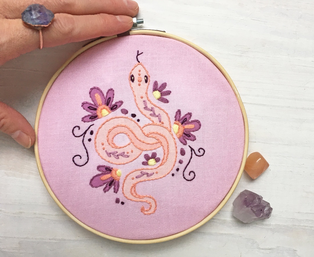 Snake and Flowers Hand Embroidery Sampler, Feminine Strength, DIY ...