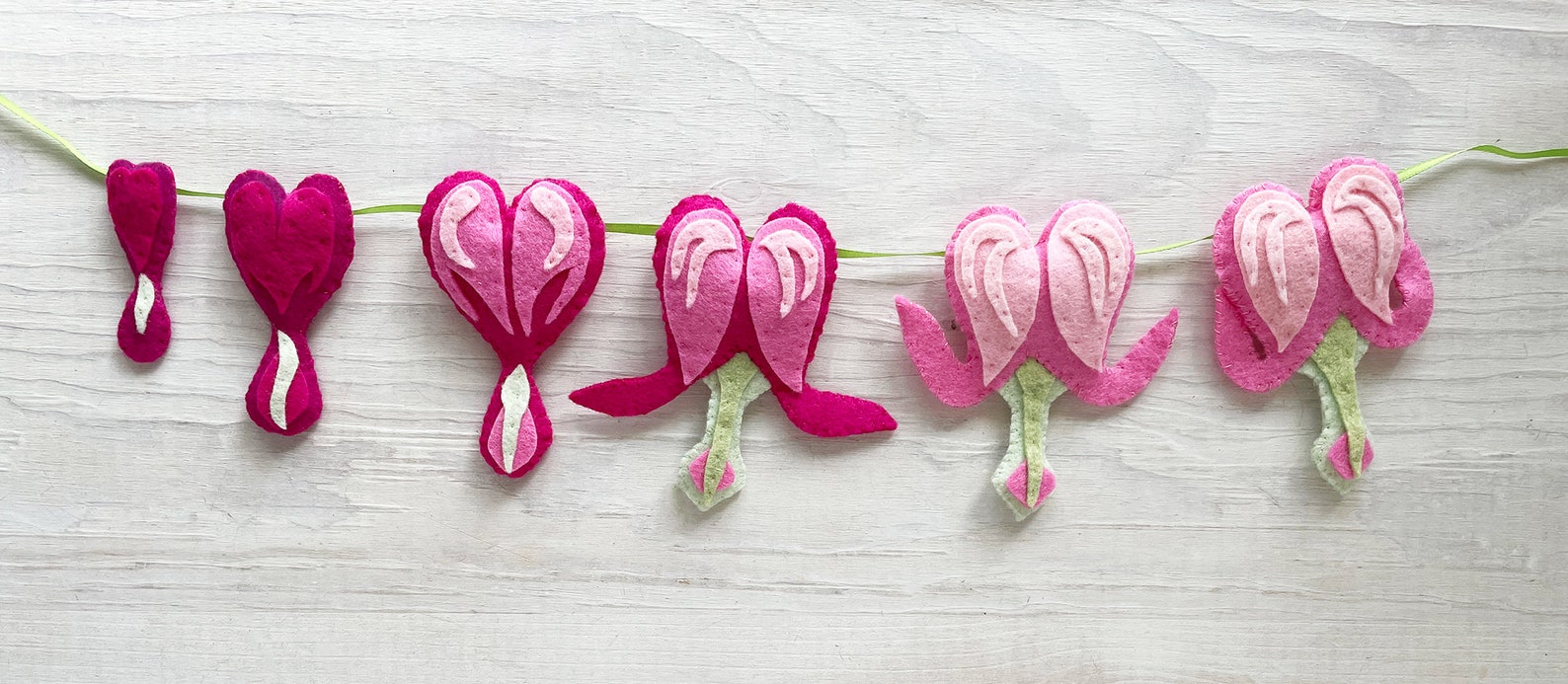 Bleeding Hearts Garland, Felt Flowers Sewing Pattern PDF Download, Felt ...