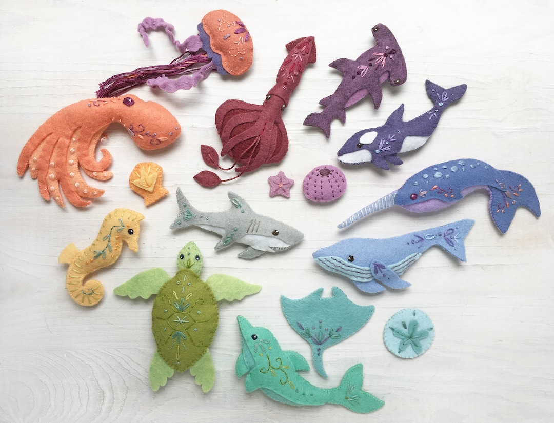 Plush Sewing Pattern for 12 Different Sea Creatures Felt Animals, PDF ...