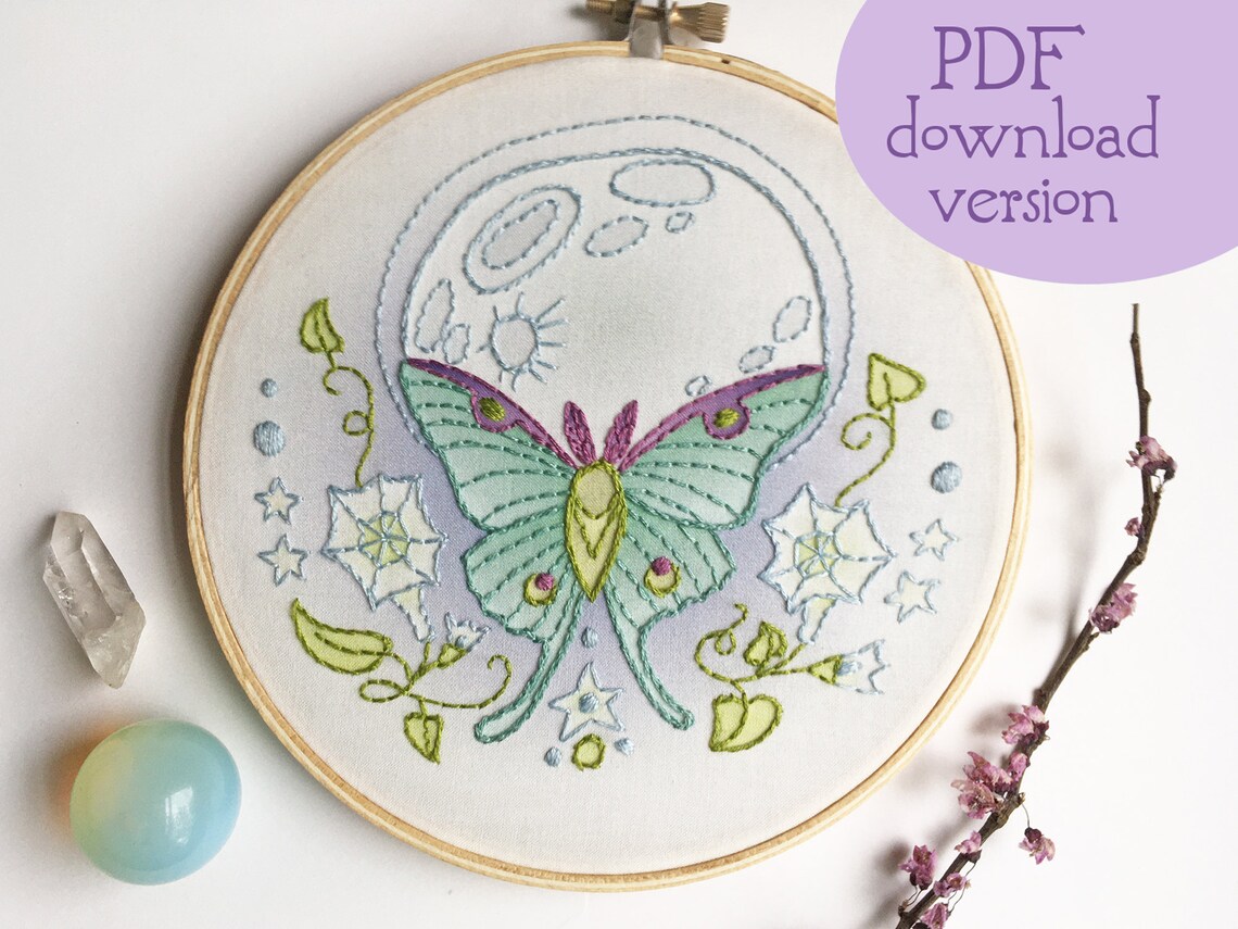 PDF Luna Moth Butterfly Moon Embroidery Pattern Celestial - Etsy