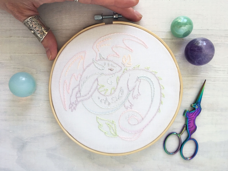 Pastel Dragon Hand Embroidery Sampler, Beginner DIY Fantasy Hoop Art - Etsy