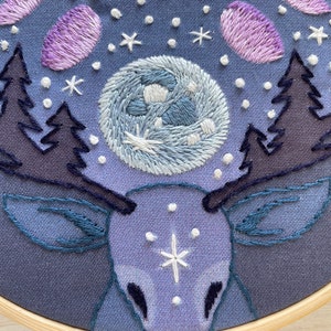 Deer Moon Phases Hand Embroidery Sampler, Celestial Decor Hoop Art ...