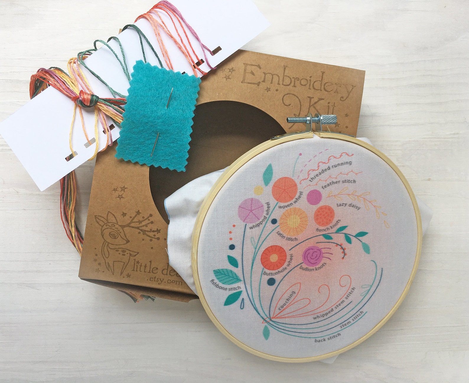 Hand Embroidery Full Kit Floral Bouquet, Beginner Embroidery Design ...