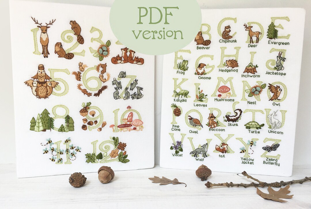Woodland Alphabet and Numbers Hand Embroidery, ABC Forest Animals PDF ...