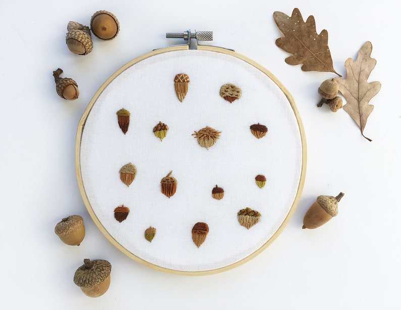 Tiny Acorns Hand Embroidery Pattern PDF Download, Woodland Embroidery ...