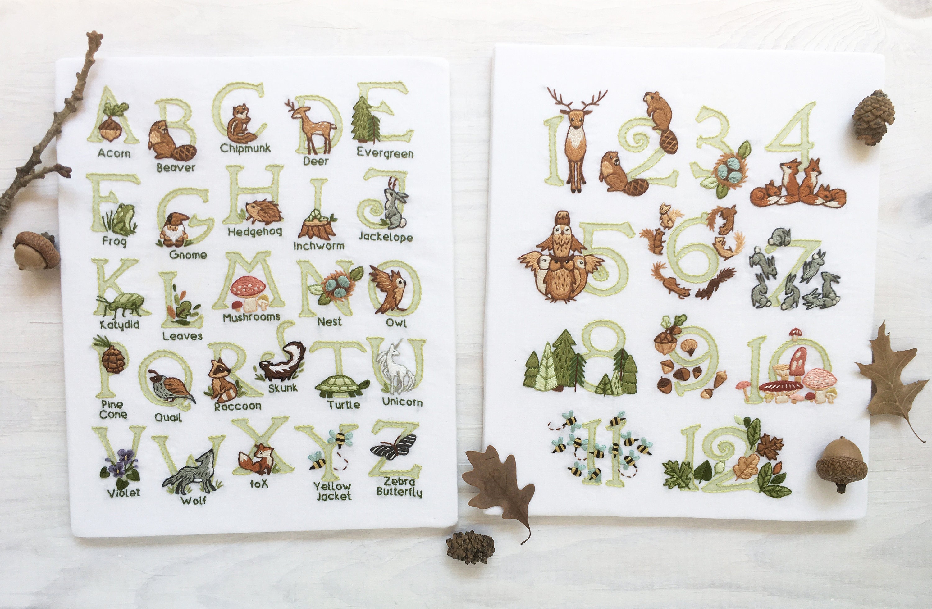 Woodland Alphabet and Numbers Hand Embroidery ABC Forest - Etsy