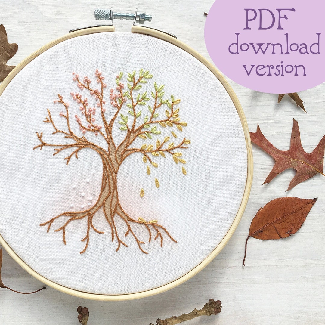 4 Seasons Tree Beginner Hand Embroidery Pattern PDF Download, Modern ...