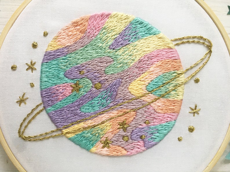 Planet Rainbow Hand Embroidery Pattern PDF, Celestial Needlework Design ...