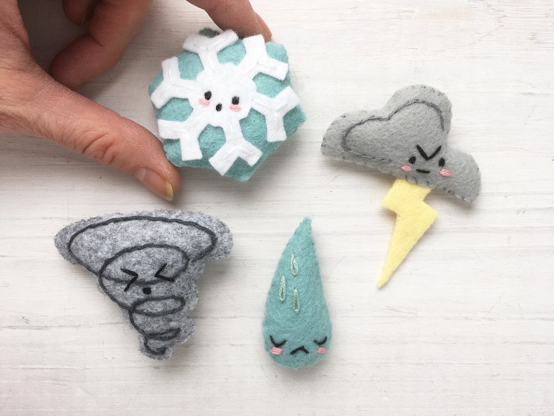 Moody Weather Felt PDF Plush Sewing Pattern, Rain Drop, Storm Cloud ...