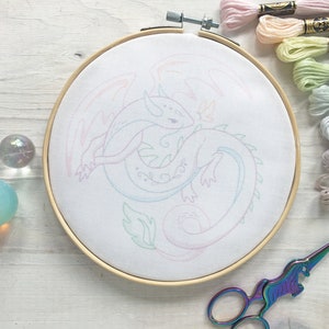 Pastel Dragon Hand Embroidery Sampler, Beginner DIY Fantasy Hoop Art - Etsy